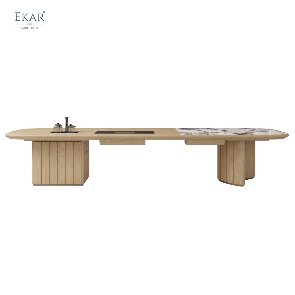 EKAR Modern Japandi Light Wood Executive Meeting Table with Marble ...